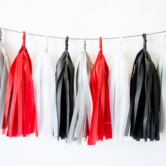 KNOCKOUT | Paper Tassels Black, Gray, Red, White Garland - Monochrome ...