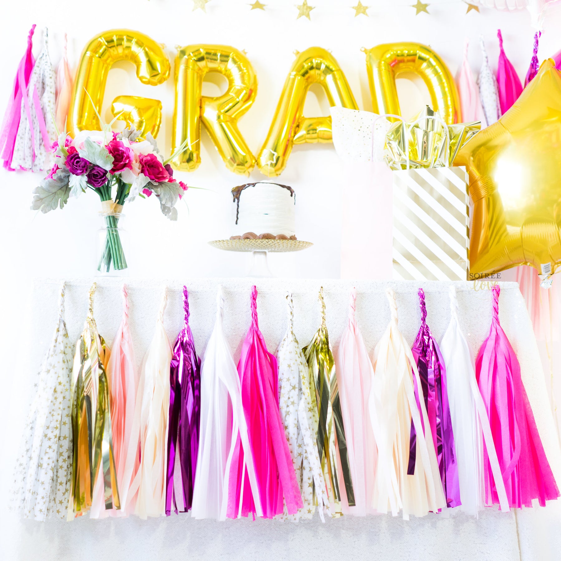 Pink & Gold Grad Balloon Tassel Party Box | Congrats Grad 2021 Decor ...